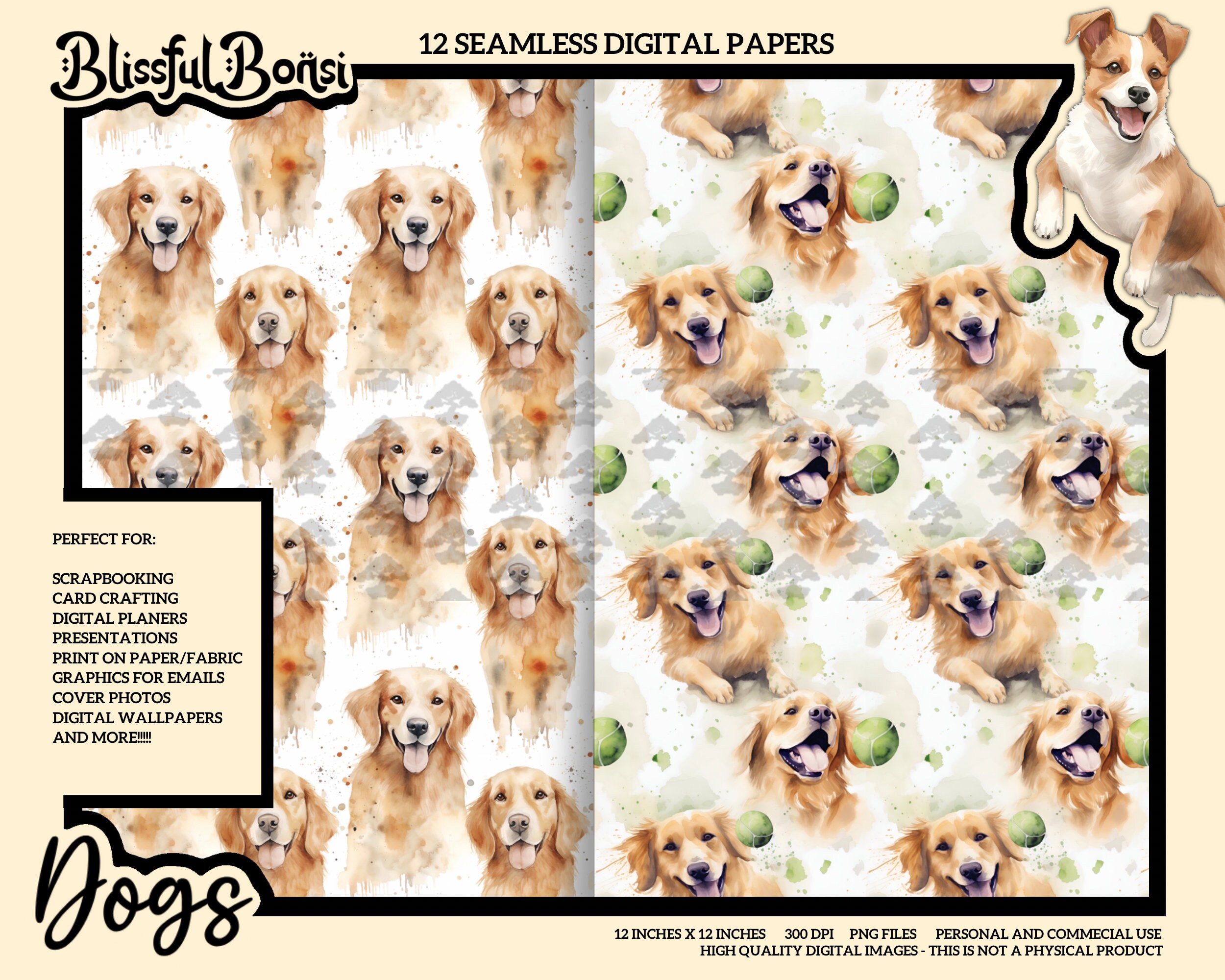 Dogs Digital Paper, Dog Digital Paper, Dog Repeating Pattern, Dog ...