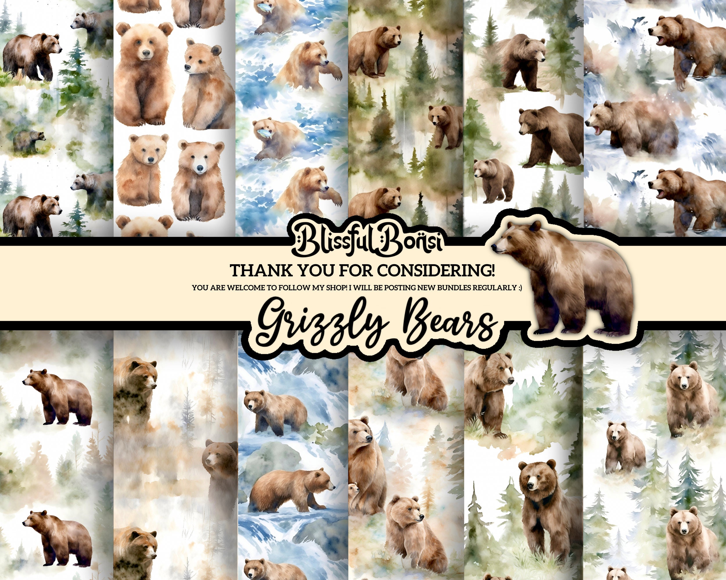 Bear Digital Paper, Bears Digital Paper, Bear Repeating Pattern, Bear ...