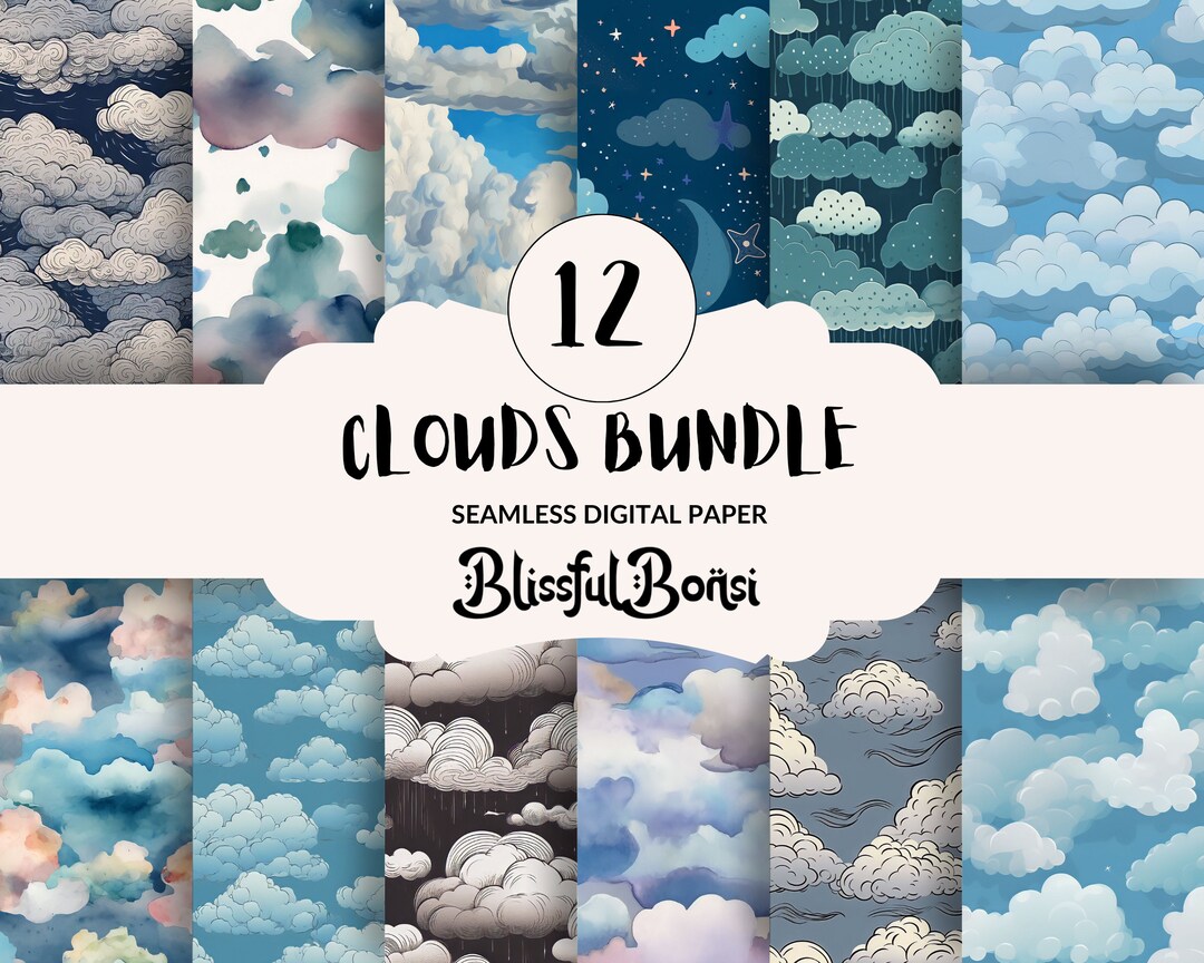 Clouds Digital Paper Bundle for Cloud Pattern of Clouds Printable Paper ...