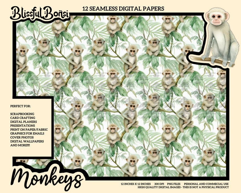 Monkey Digital Paper, Monkeys Digital Paper, Monkey Repeating Pattern ...