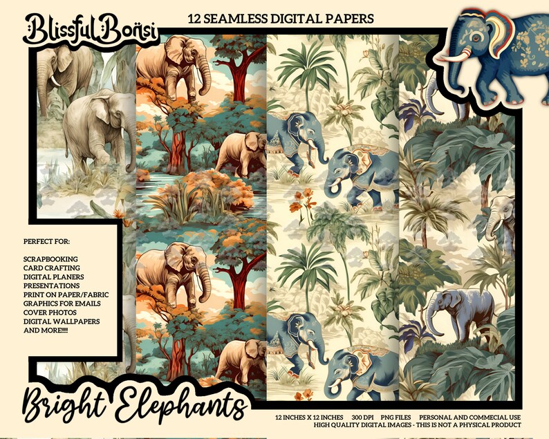 Elephant Digital Paper, Elephants Digital Paper, Elephant Repeating ...
