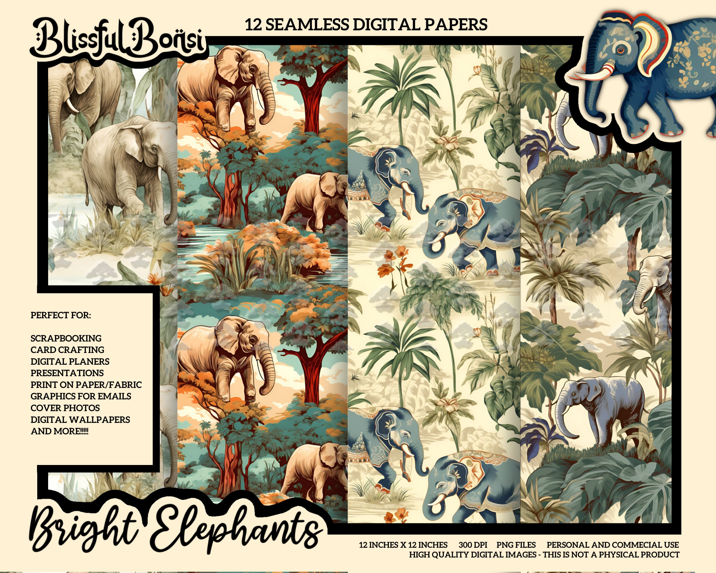 Elephant Digital Paper, Elephants Digital Paper, Elephant Repeating ...