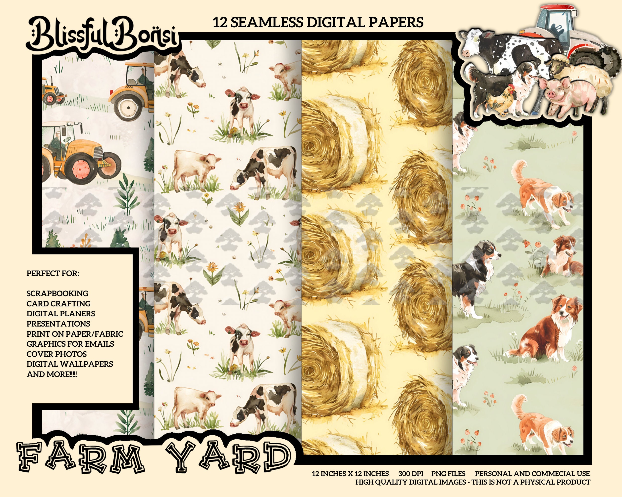 Farm Digital Paper, Farm Yard Digital Paper, Farm Repeating Pattern ...