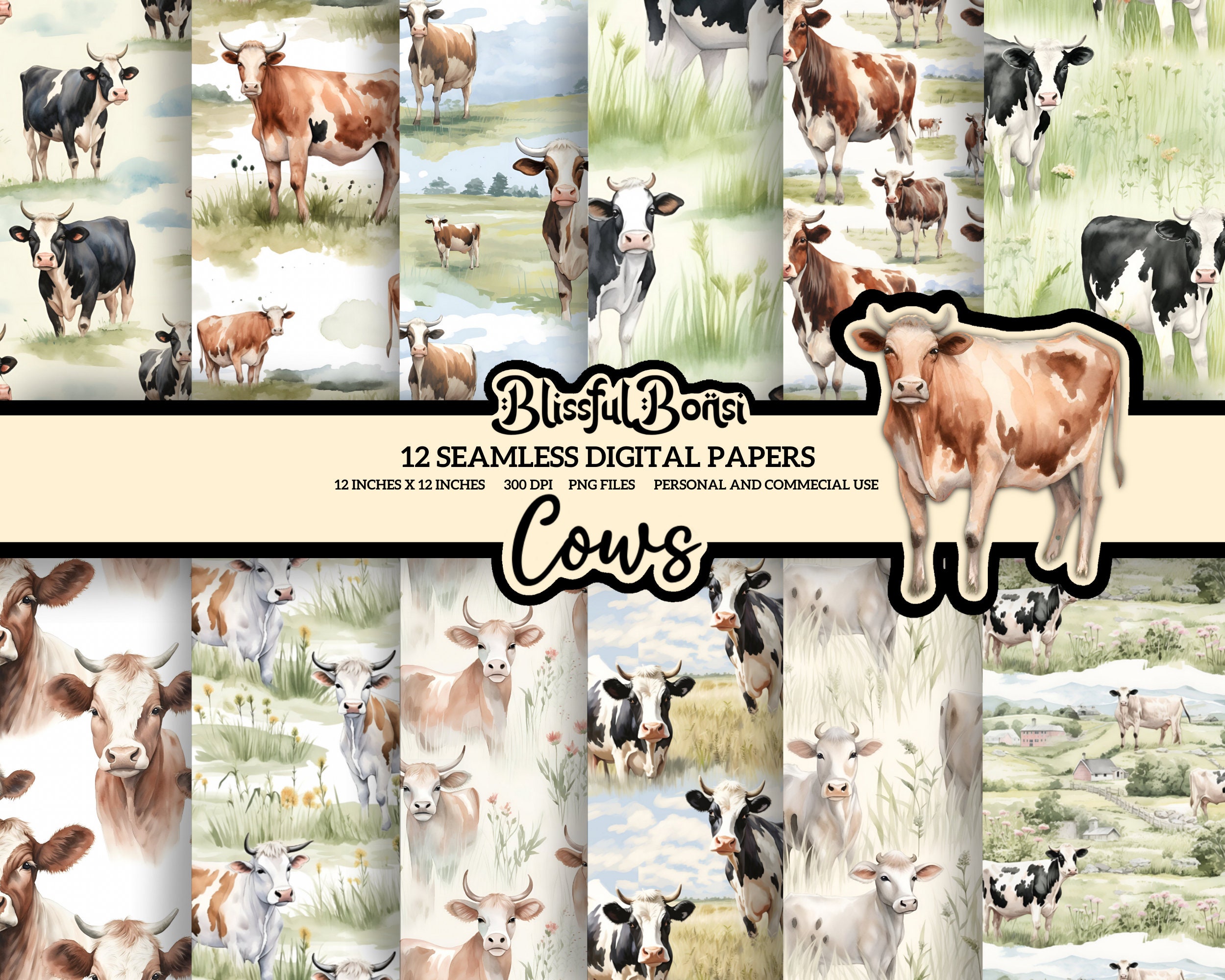 Cows Digital Paper Cow Digital Paper Cow Repeating Pattern - Etsy