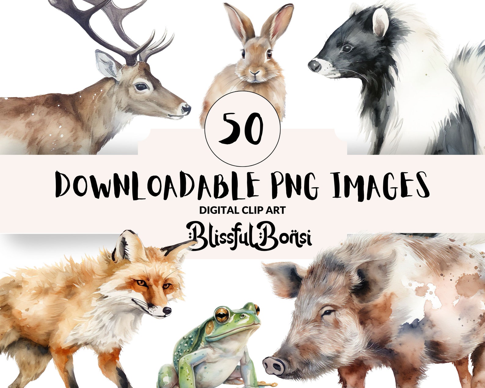 Watercolor Woodland Animals Clip Art Forest Animals Clip Art of Forest ...