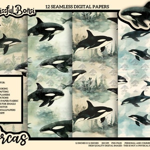Orcas Digital Paper, Killer Whale Digital Paper, Orca Repeating Pattern ...