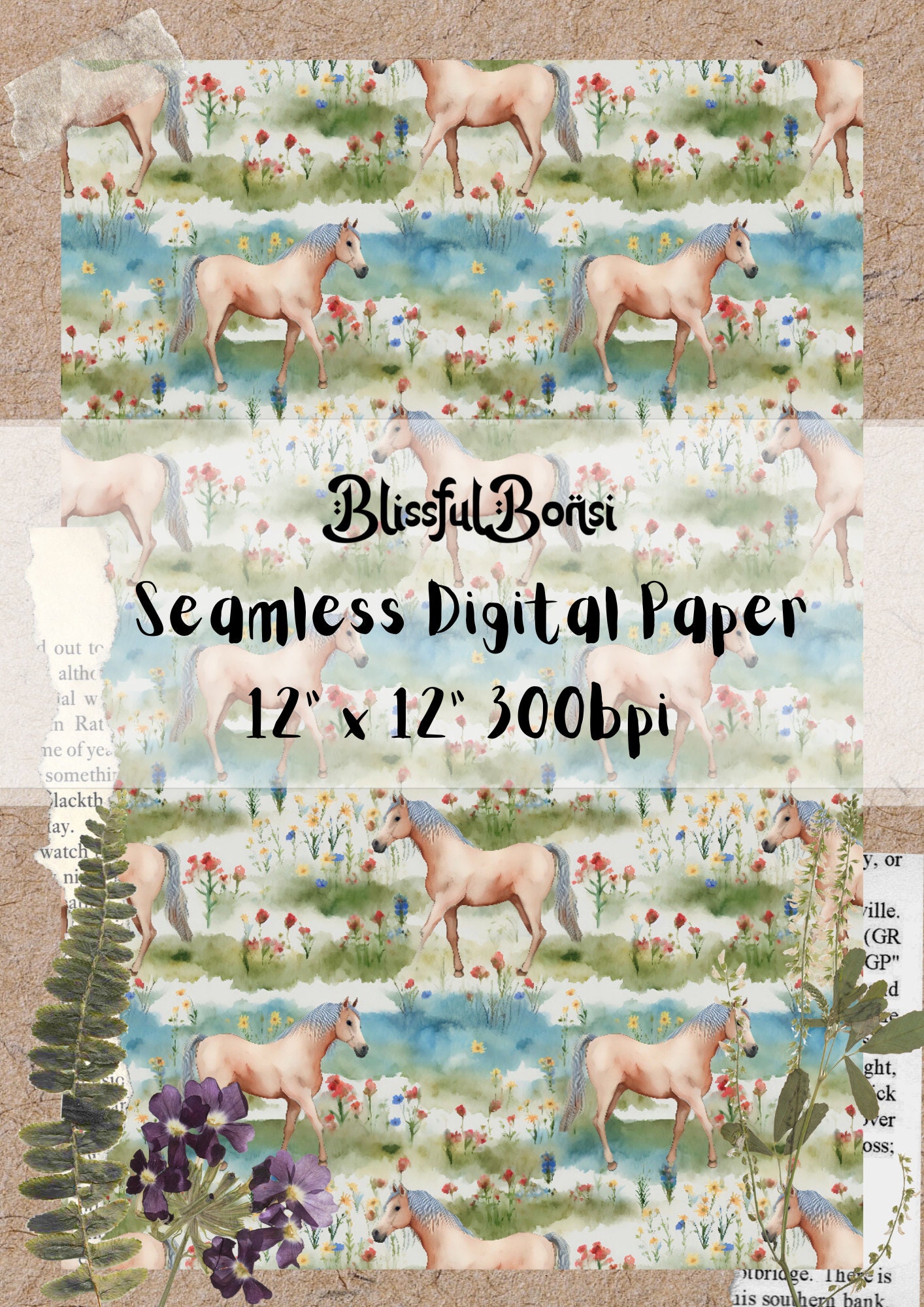 Horse Digital Paper Bundle for Horse Theamed Pattern of Horses ...