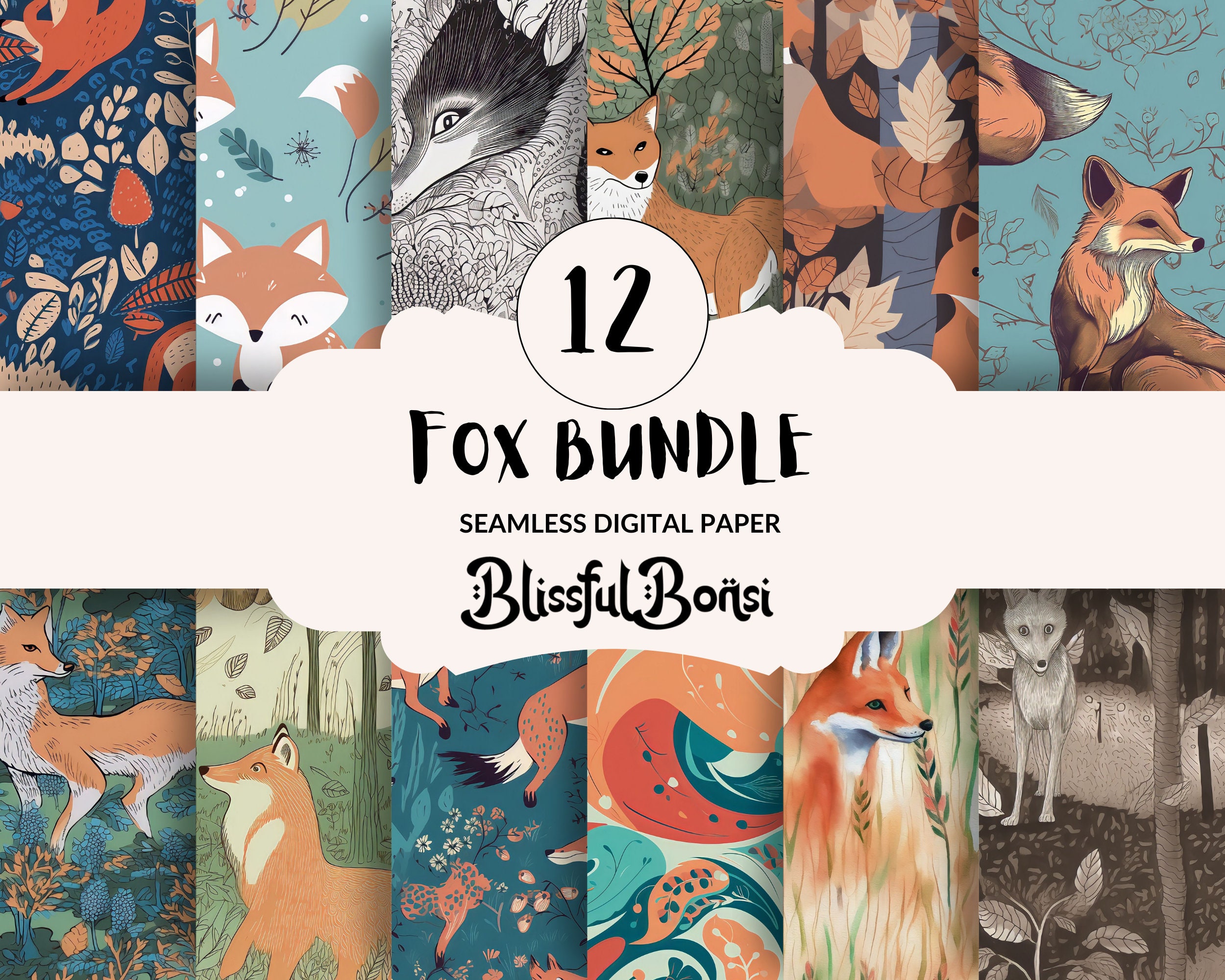 Cute Fox Digital Paper Bundle for Fox Theamed Pattern of Foxes ...