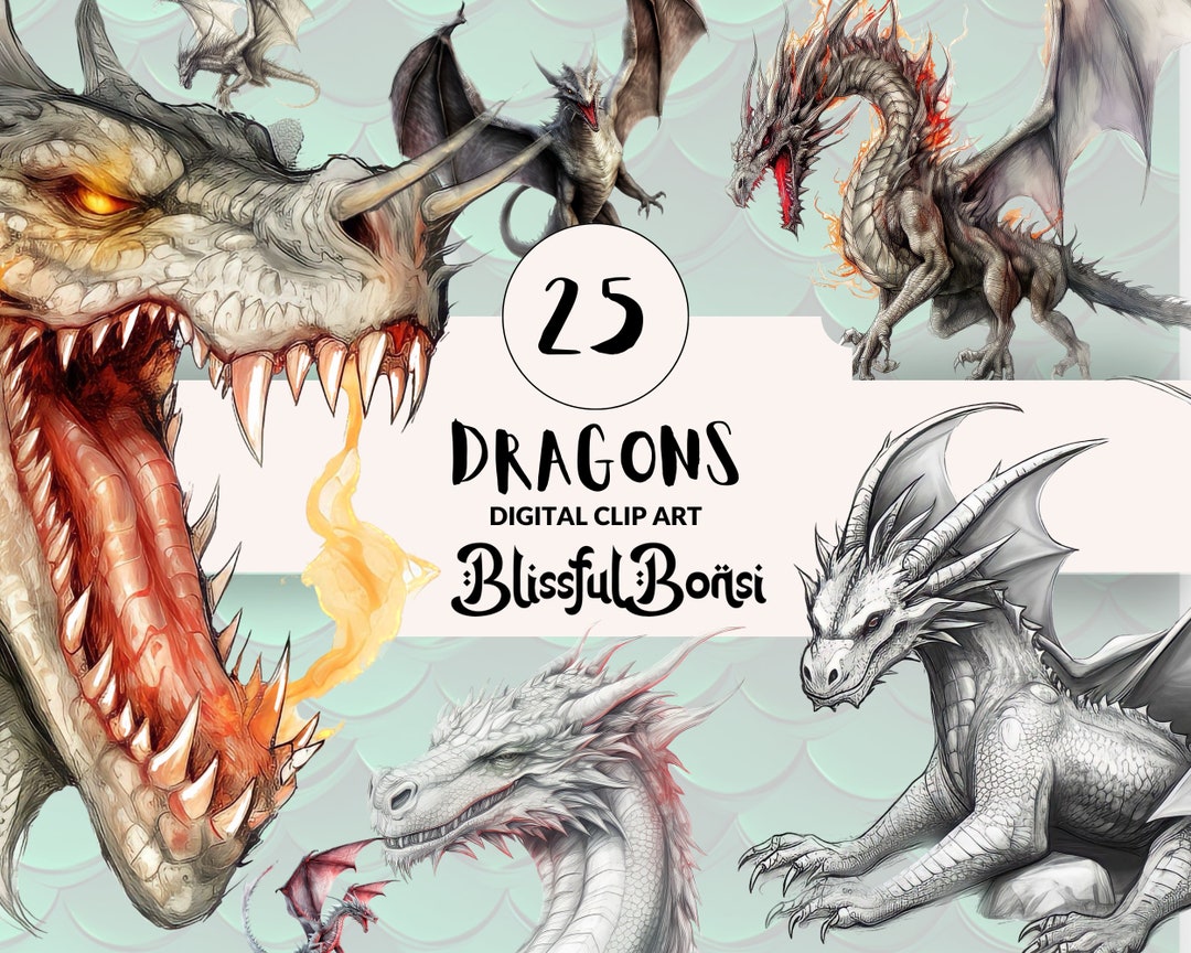 25 Unique Dragons Clip Art Dragon Clip Art of Dragons Digital Clip Art ...