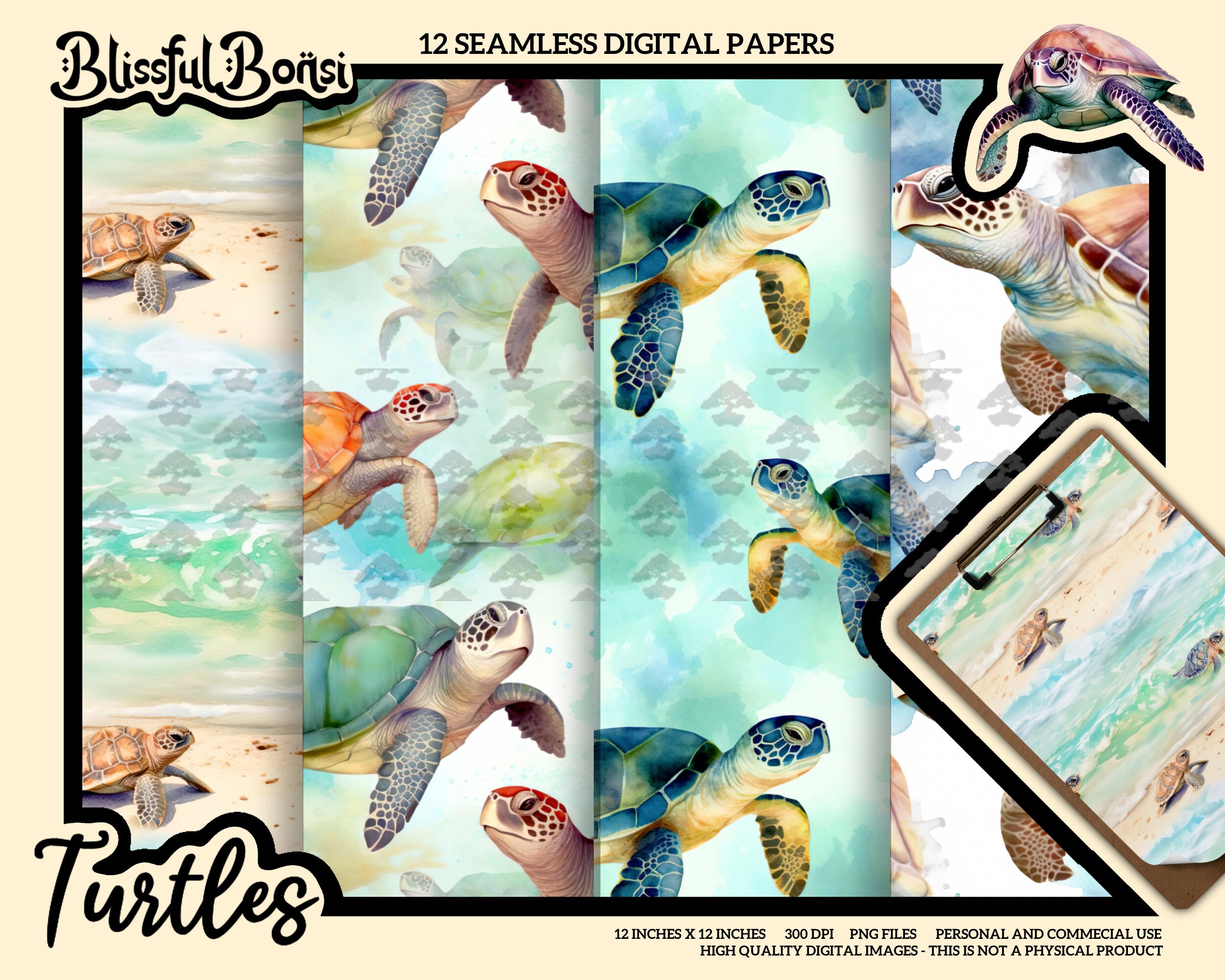 Turtles Digital Paper, Turtle Digital Paper, Turtle Repeating Pattern ...