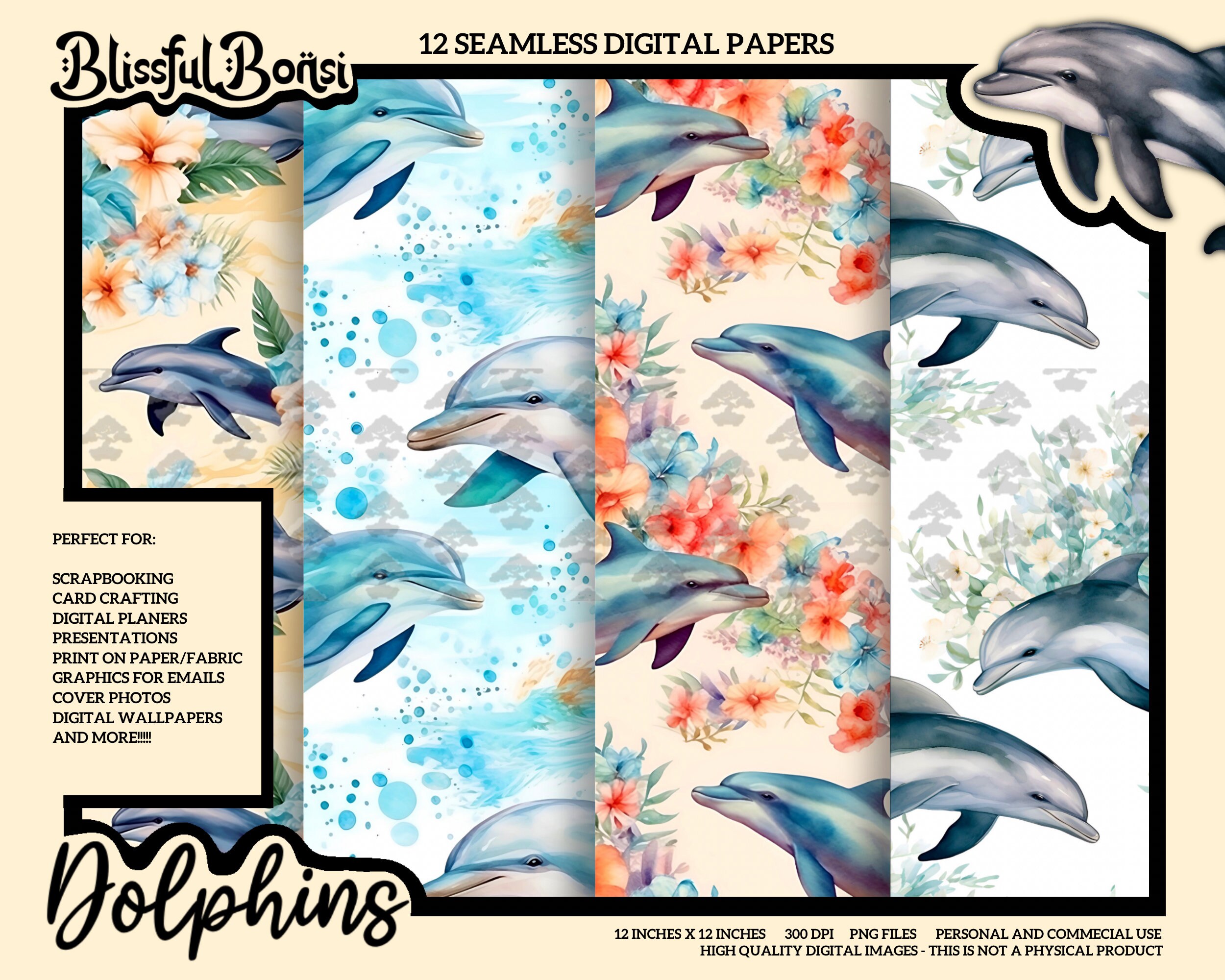 Dolphin Digital Paper, Dolphins Digital Paper, Dolphin Repeating ...