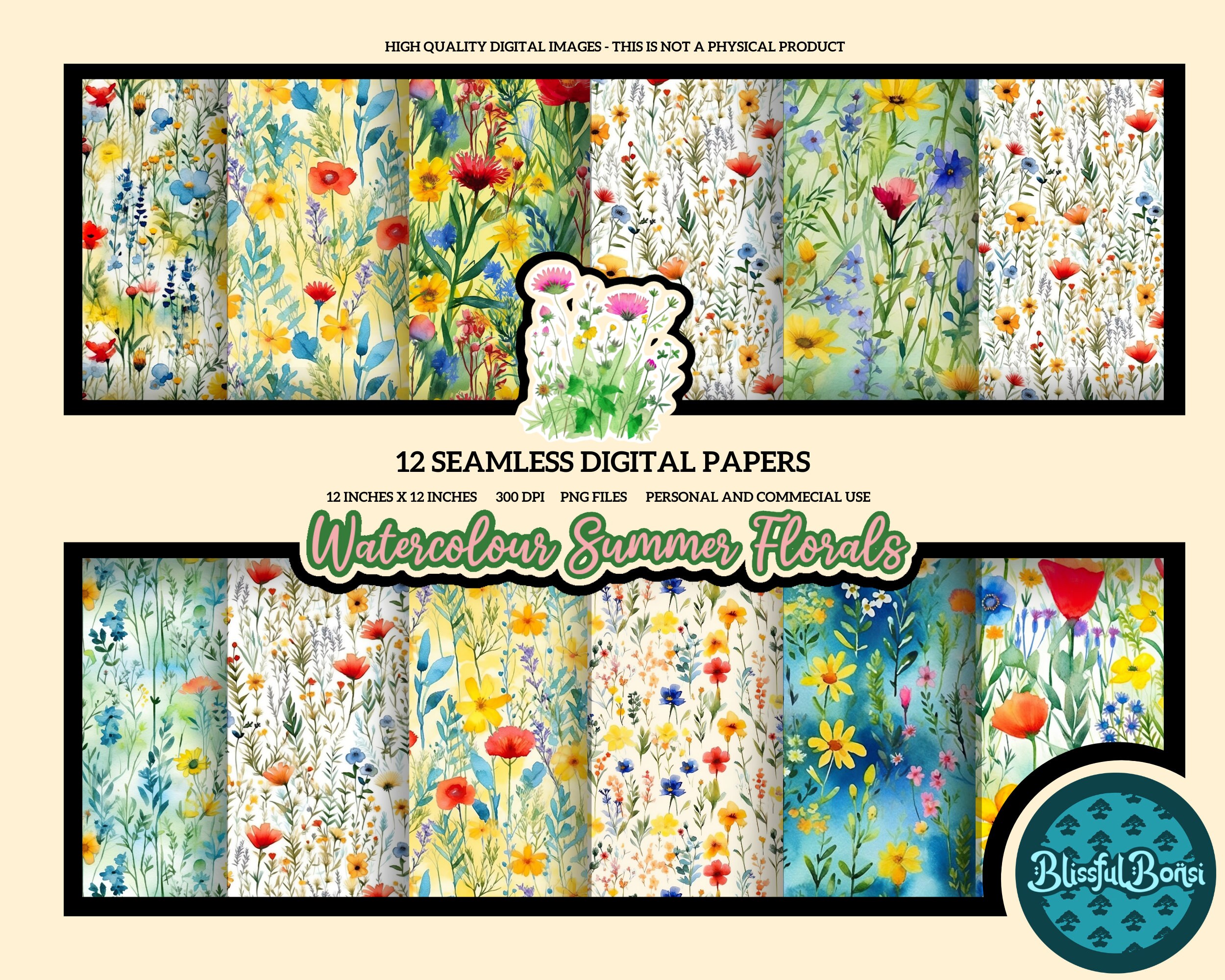 Watercolor Floral Digital Paper Summer Floral Digital Paper Watercolor ...