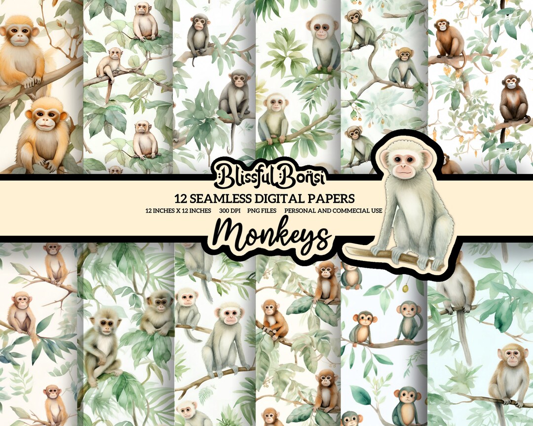 Monkey Digital Paper, Monkeys Digital Paper, Monkey Repeating Pattern ...