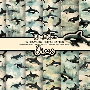 Orcas Digital Paper Killer Whale Digital Paper Orca - Etsy