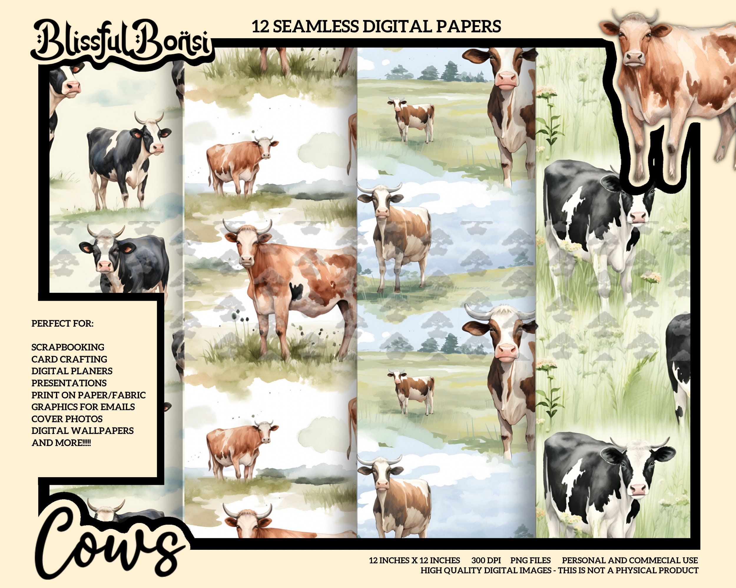 Cows Digital Paper Cow Digital Paper Cow Repeating Pattern - Etsy