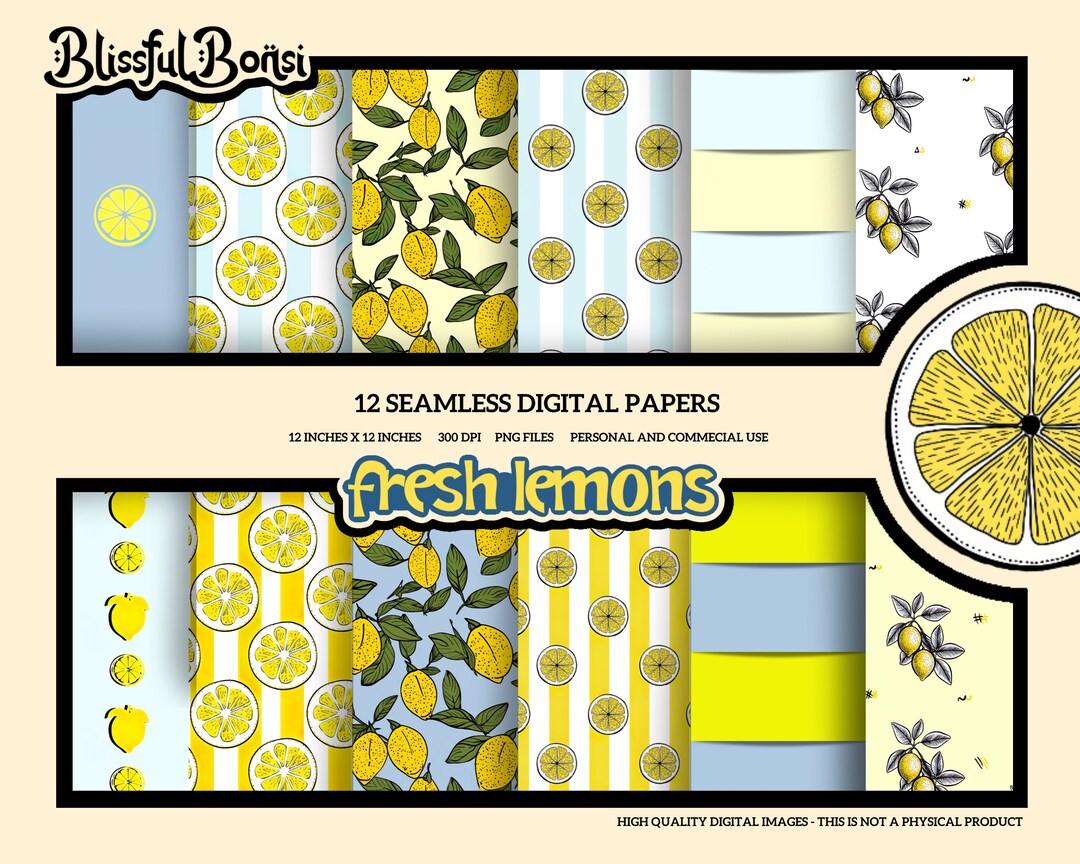 Lemon Digital Paper Lemons Digital Paper Lemon Scrapbooking Paper ...