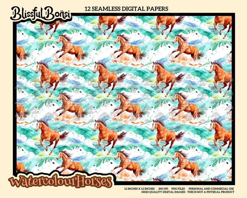 Watercolor Horse Digital Paper Horses Digital Paper Horse - Etsy