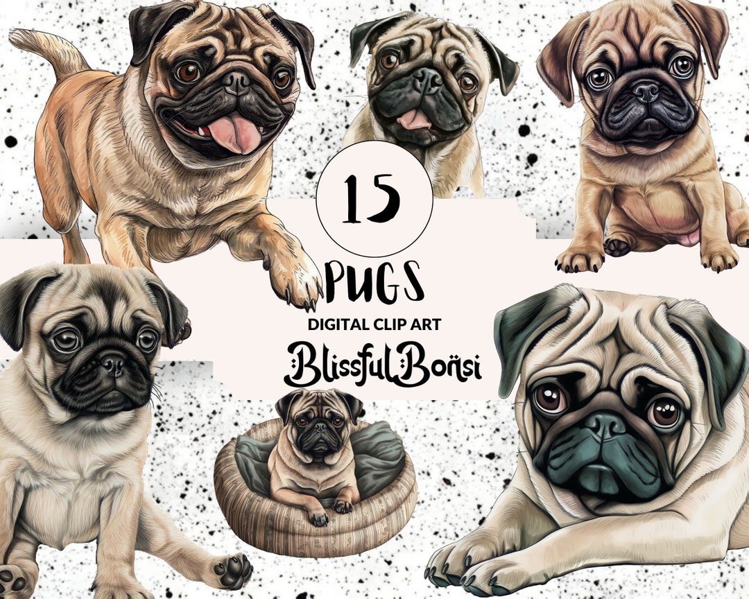 Pugs Clip Art Pug Images for Projects of Dogs Digital Images of Dog ...
