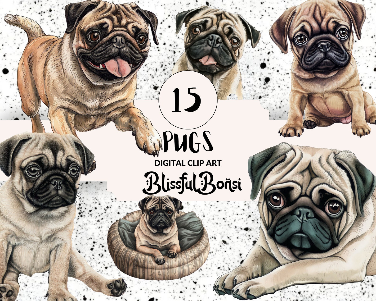 Pugs Clip Art Pug Images for Projects of Dogs Digital Images of Dog ...