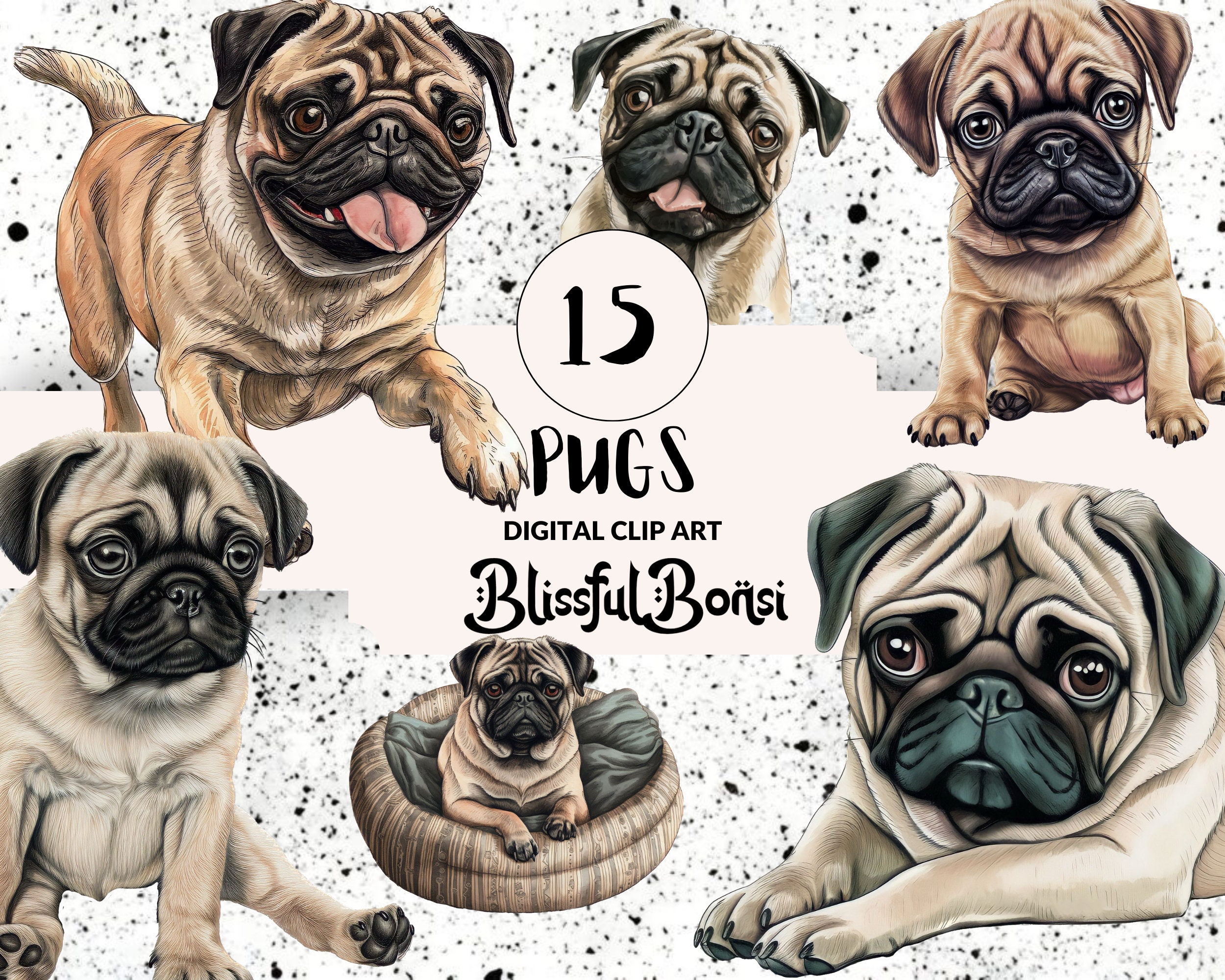 Pugs Clip Art Pug Images for Projects of Dogs Digital Images of Dog ...