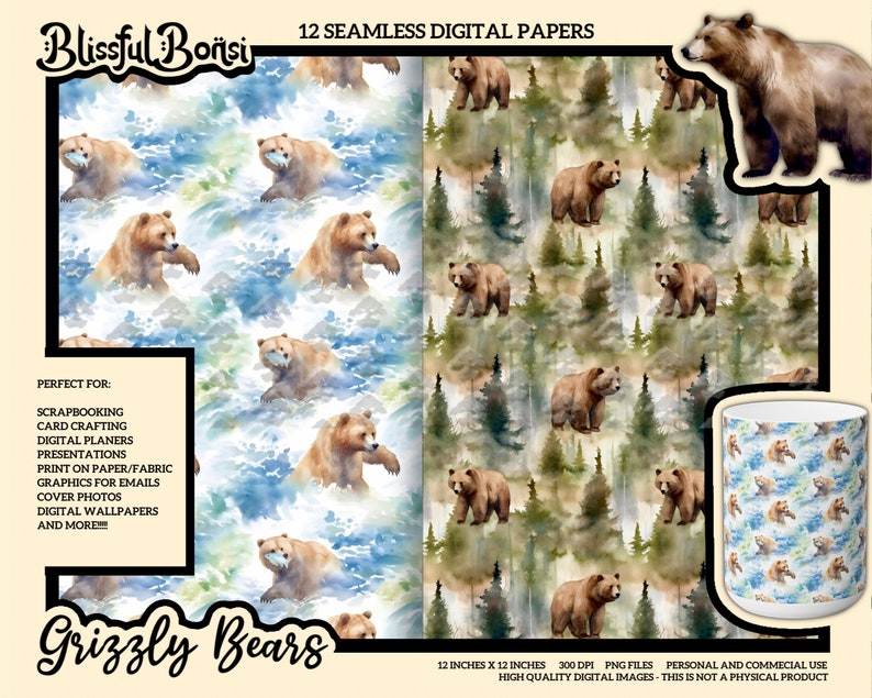 Bear Digital Paper, Bears Digital Paper, Bear Repeating Pattern, Bear ...
