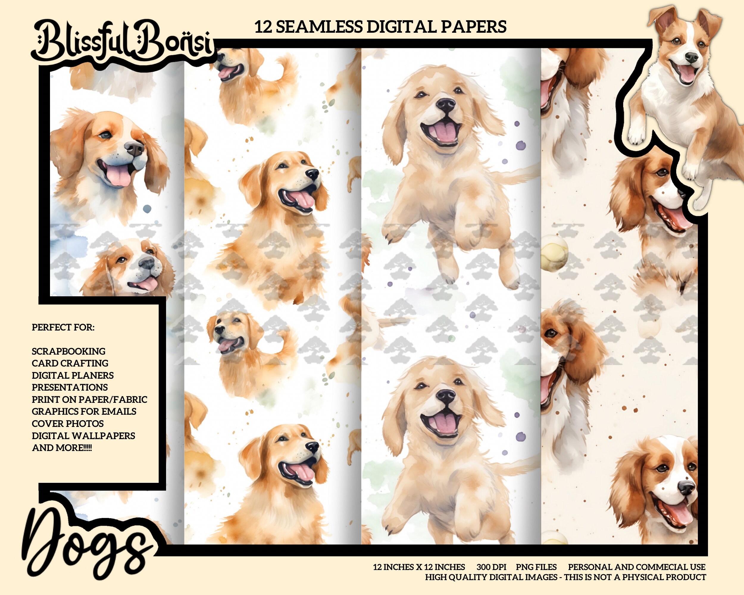 Dogs Digital Paper, Dog Digital Paper, Dog Repeating Pattern, Dog ...