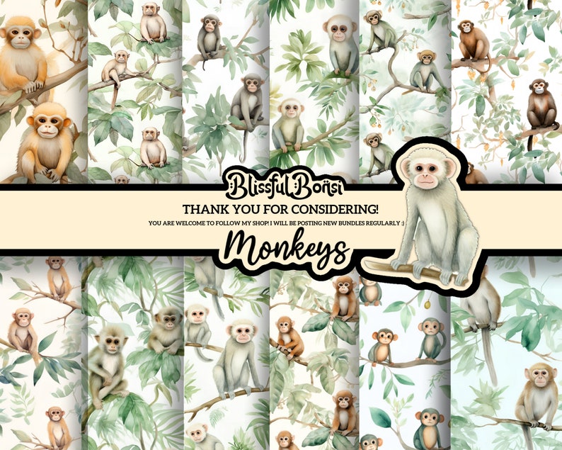 Monkey Digital Paper, Monkeys Digital Paper, Monkey Repeating Pattern ...