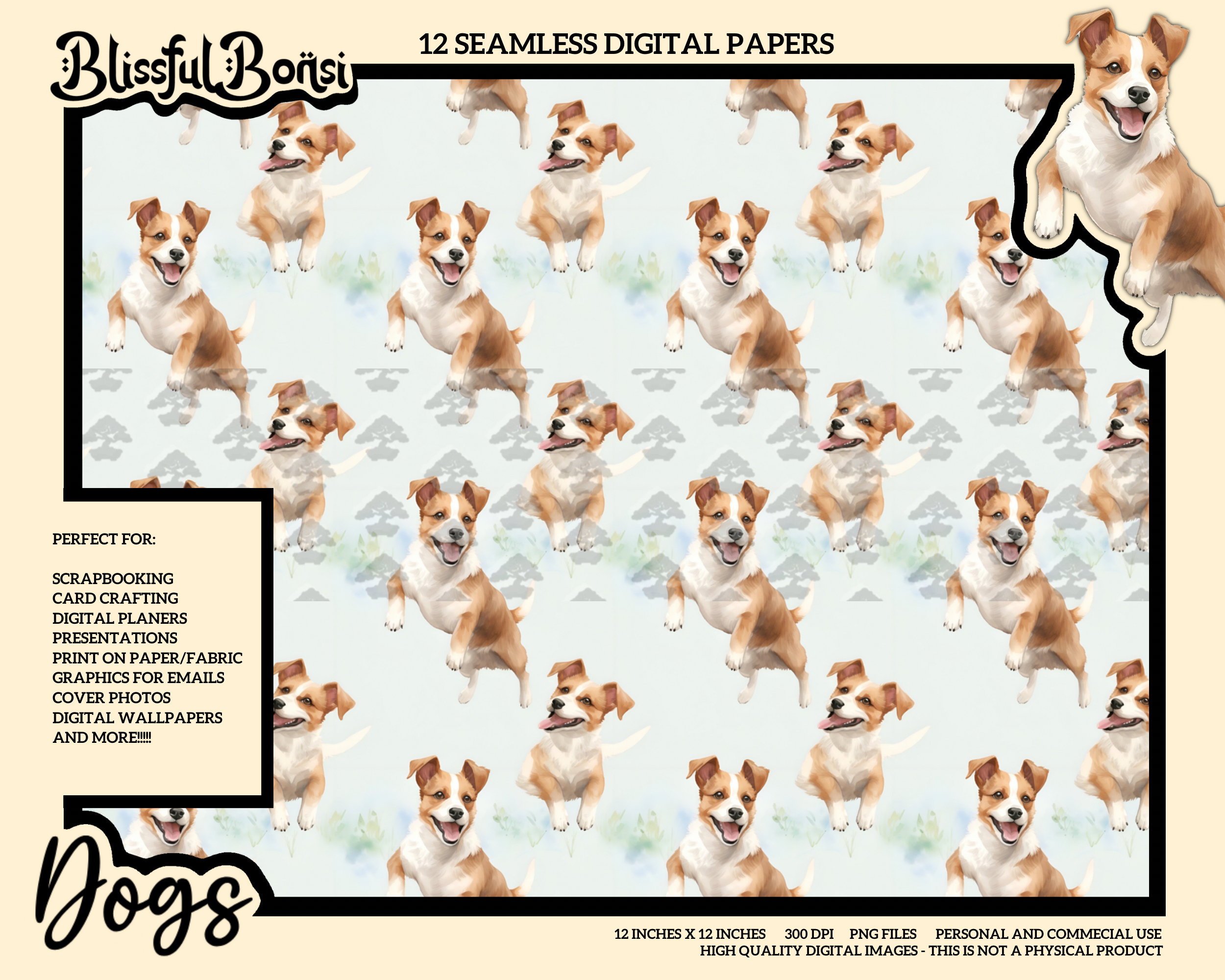 Dogs Digital Paper, Dog Digital Paper, Dog Repeating Pattern, Dog ...