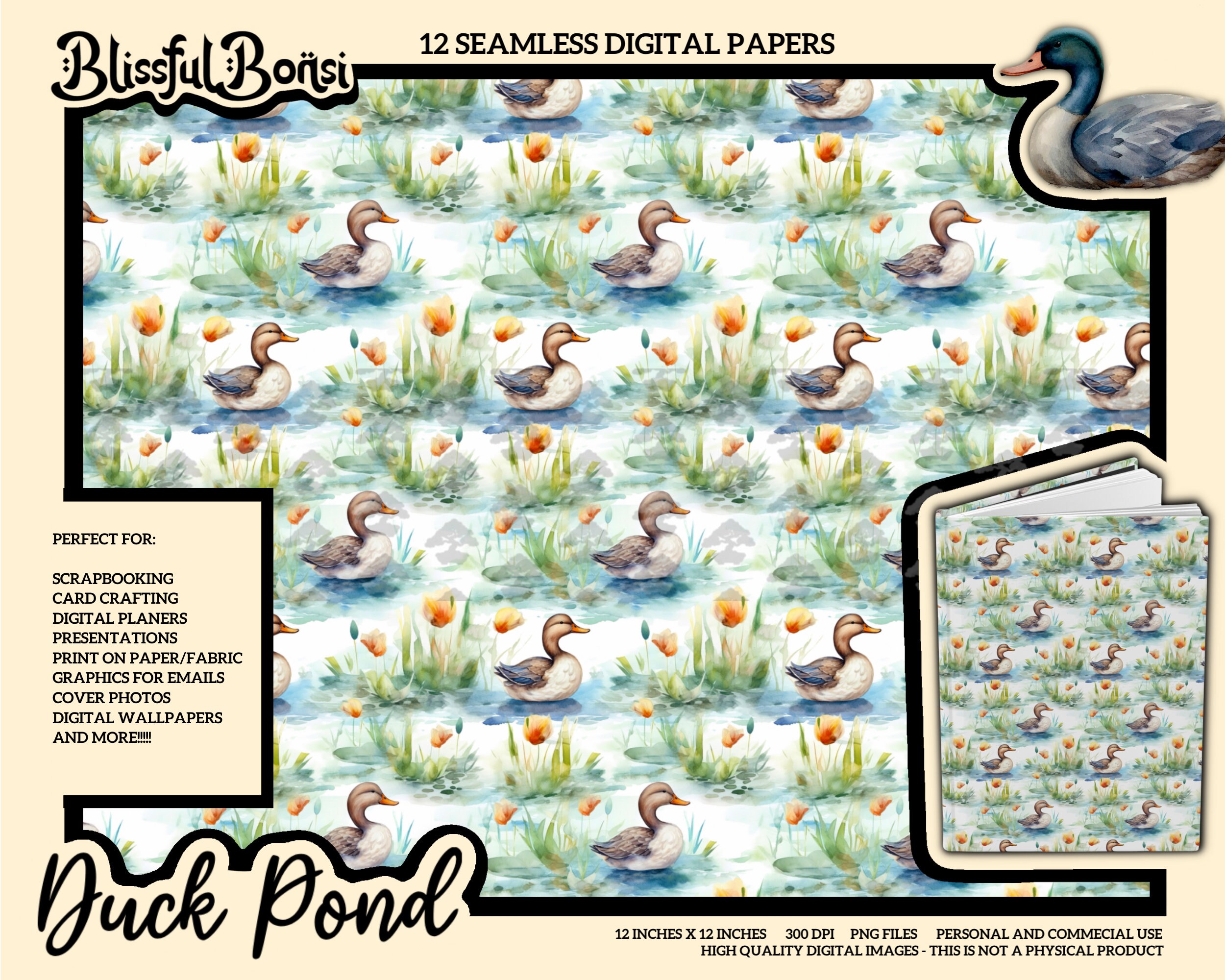 Duck Digital Paper, Ducks Digital Paper, Duck Repeating Pattern, Duck ...