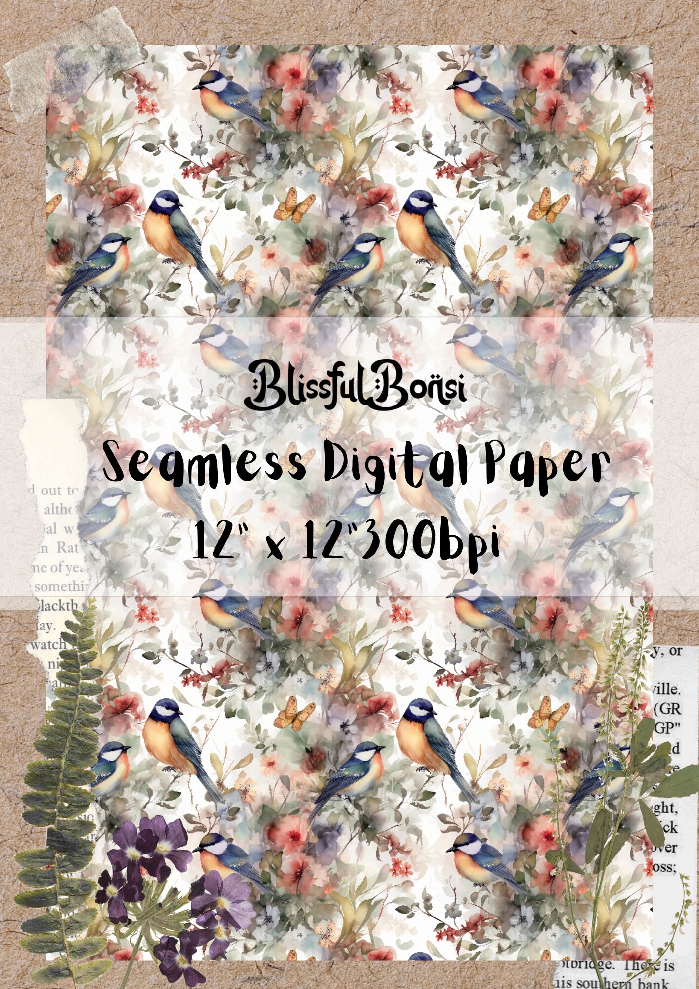 Watercolor Birds Digital Paper Bundle for Birds Theamed Pattern of ...