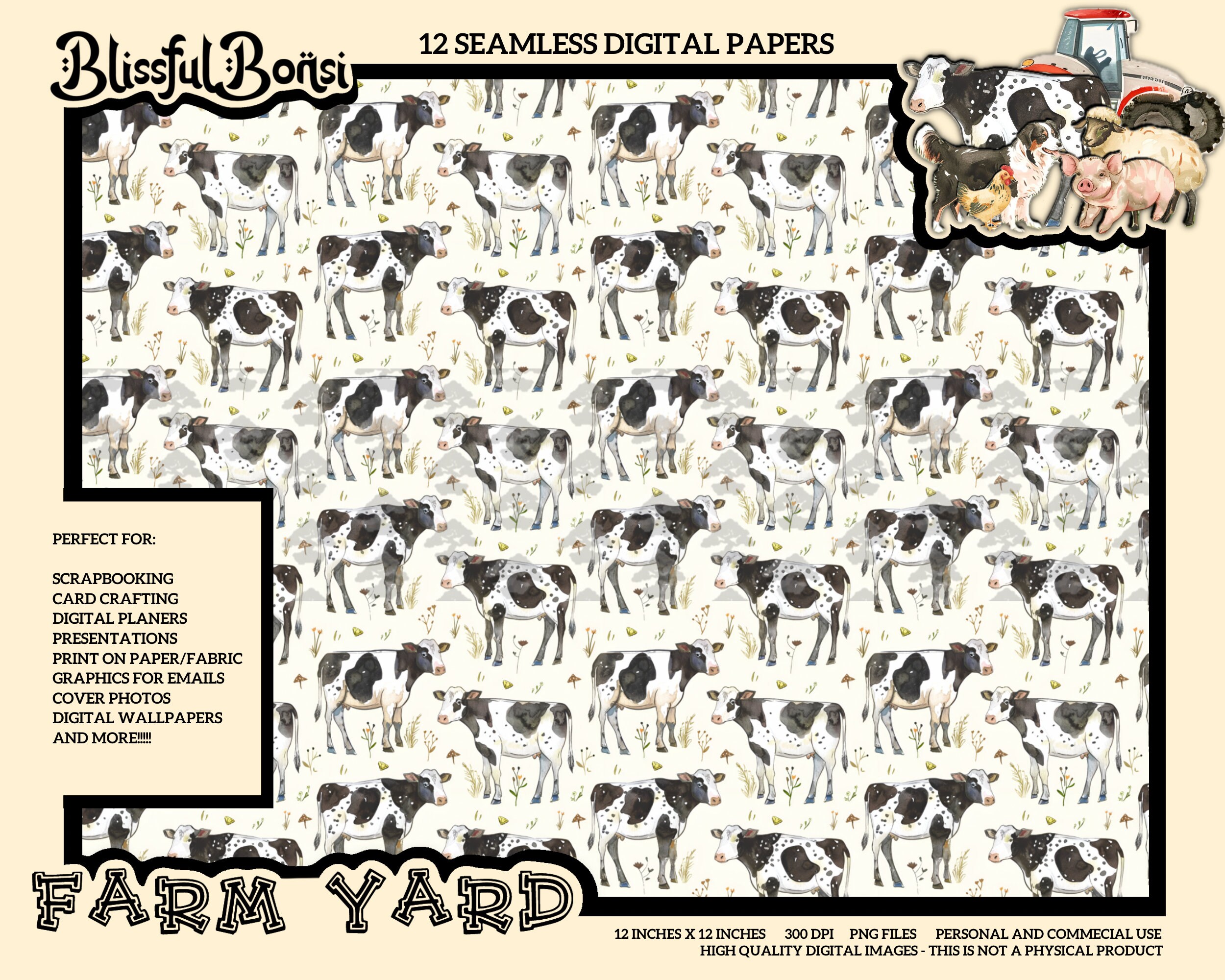 Farm Digital Paper, Farm Yard Digital Paper, Farm Repeating Pattern ...