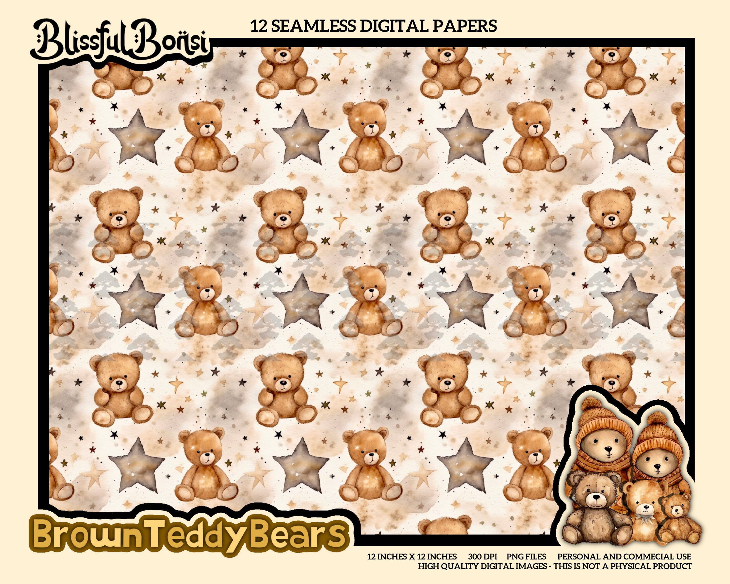Teddy Bear Digital Paper Teddy Digital Paper Teddy Bear Scrapbooking ...
