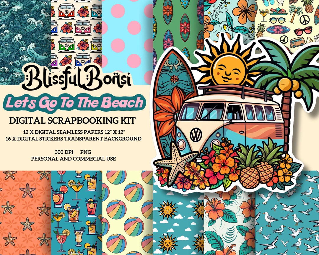 Summer Digital Paper Summer Clip Art Summer Scrapbooking Bundle Beach ...