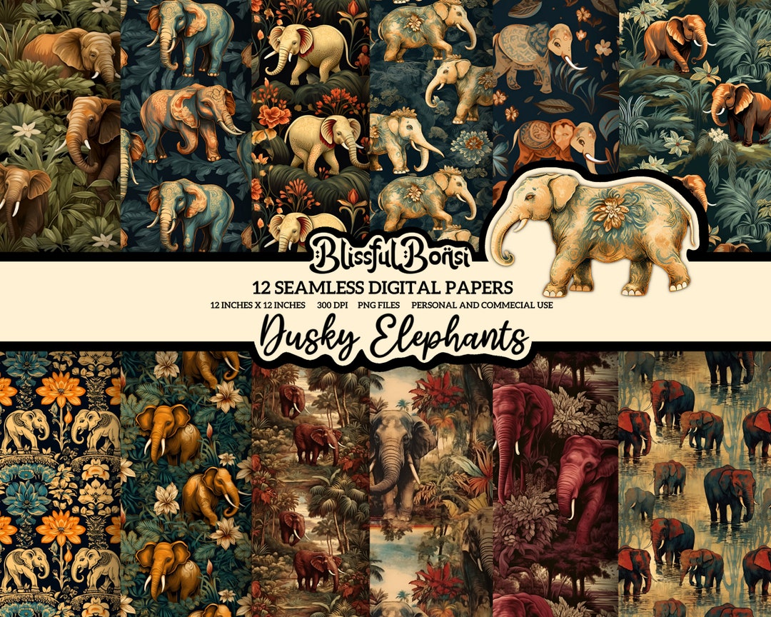 Elephant Digital Paper, Elephants Digital Paper, Elephant Repeating ...