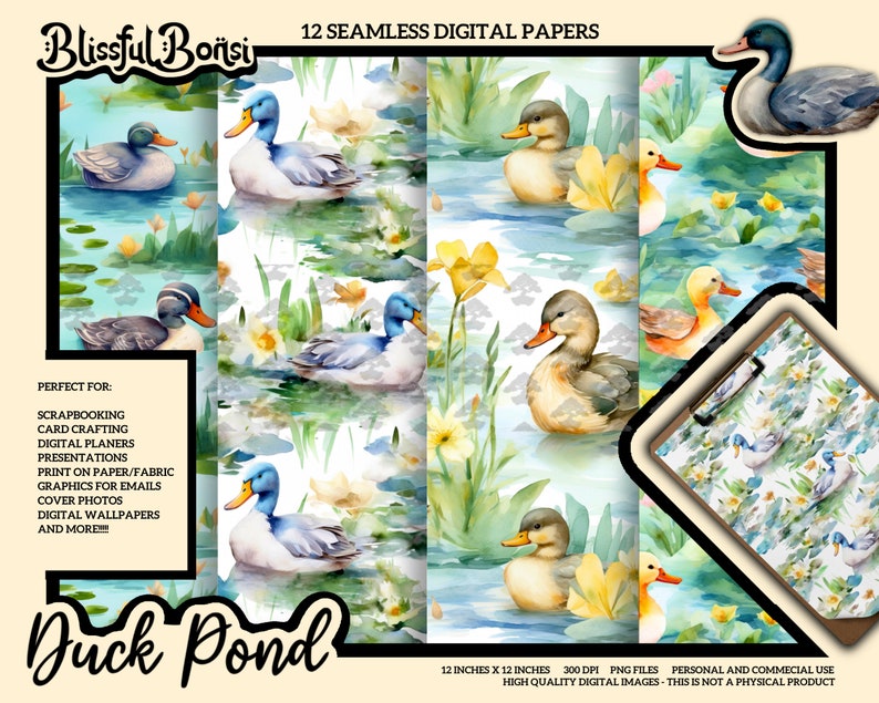 Duck Digital Paper, Ducks Digital Paper, Duck Repeating Pattern, Duck ...