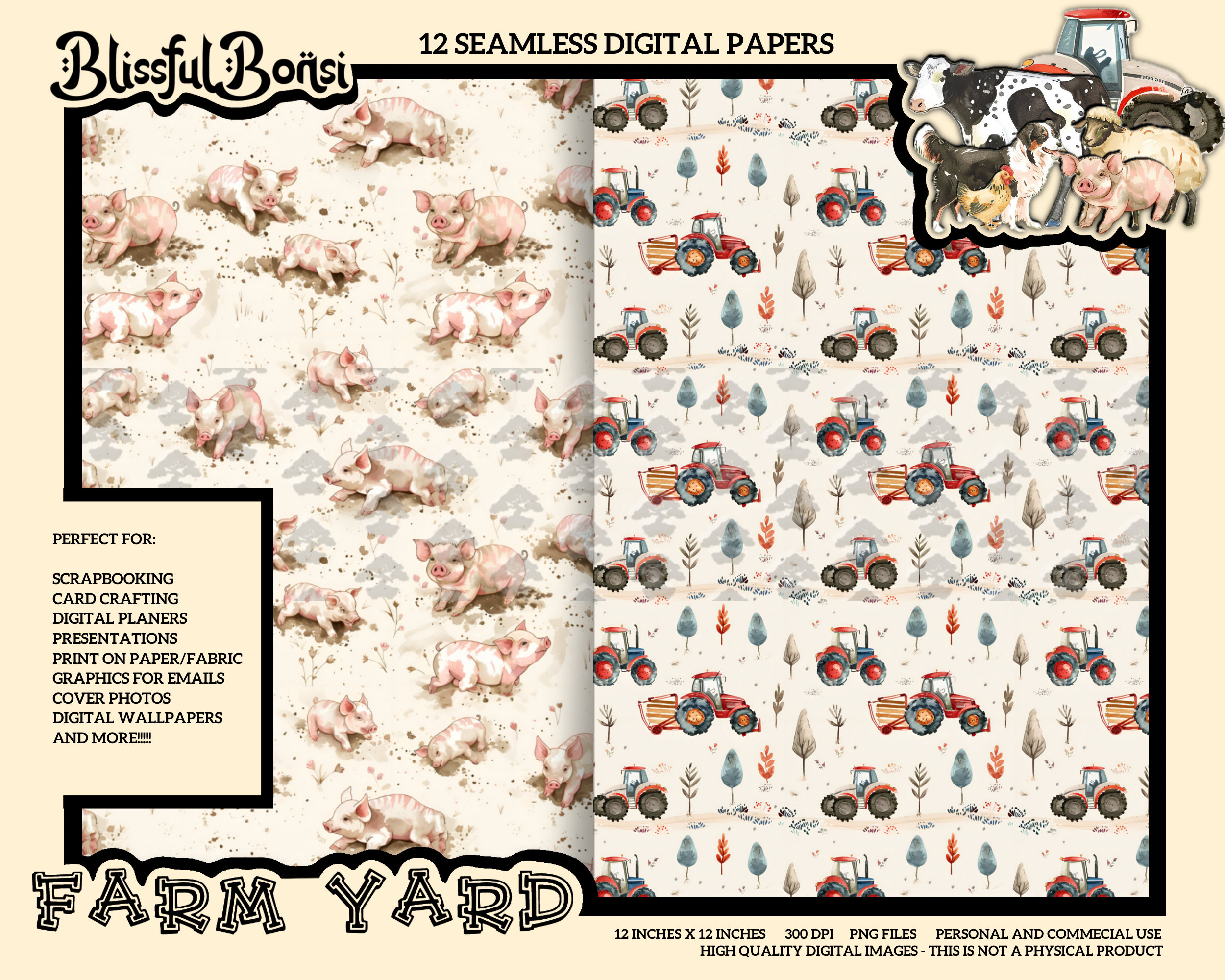 Farm Digital Paper, Farm Yard Digital Paper, Farm Repeating Pattern ...