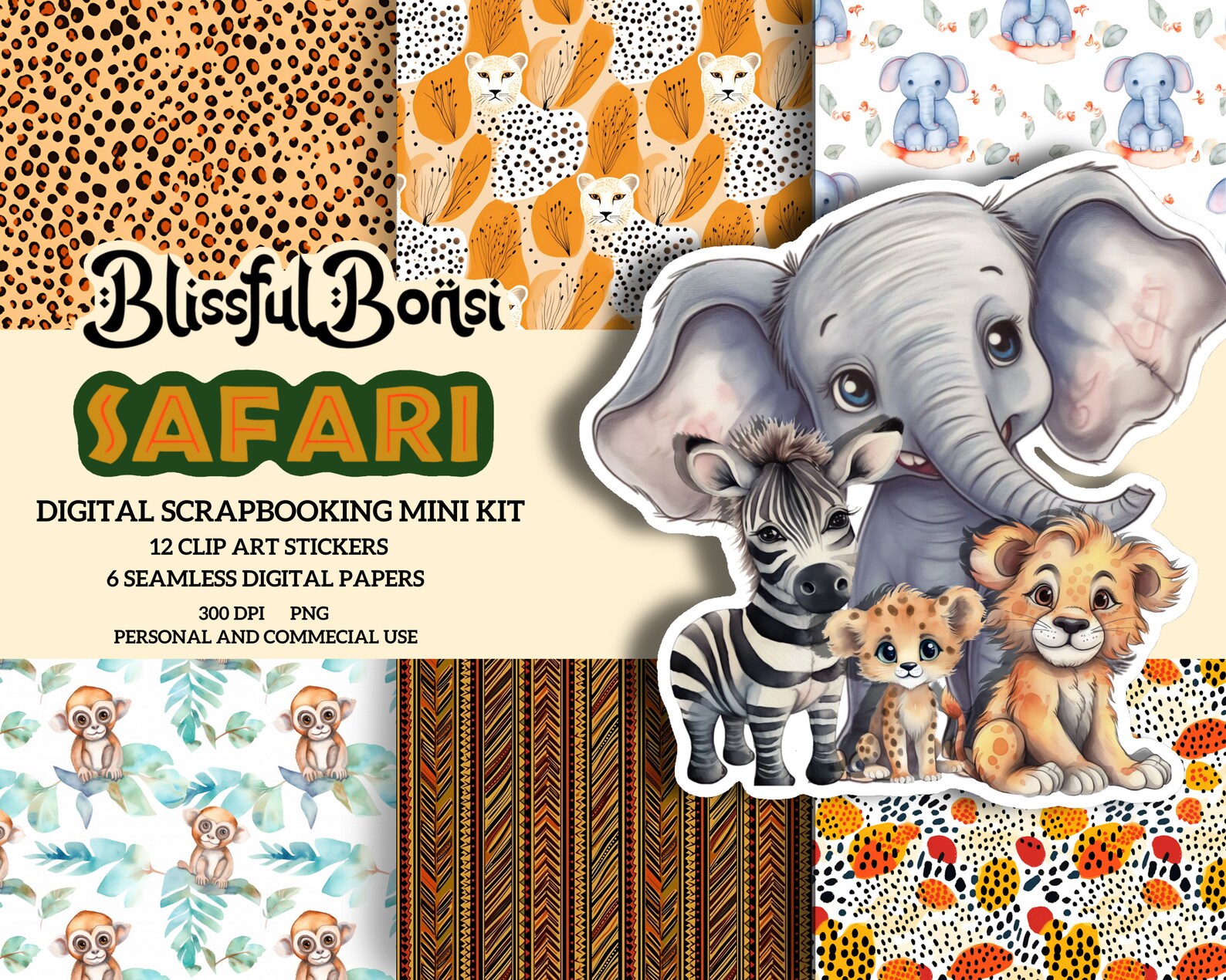 Safari Scrapbooking Bundle Safari Clip Art Safari Digital Paper Animals ...