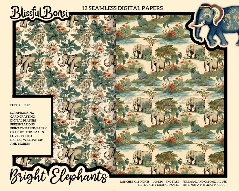 Elephant Digital Paper, Elephants Digital Paper, Elephant Repeating ...