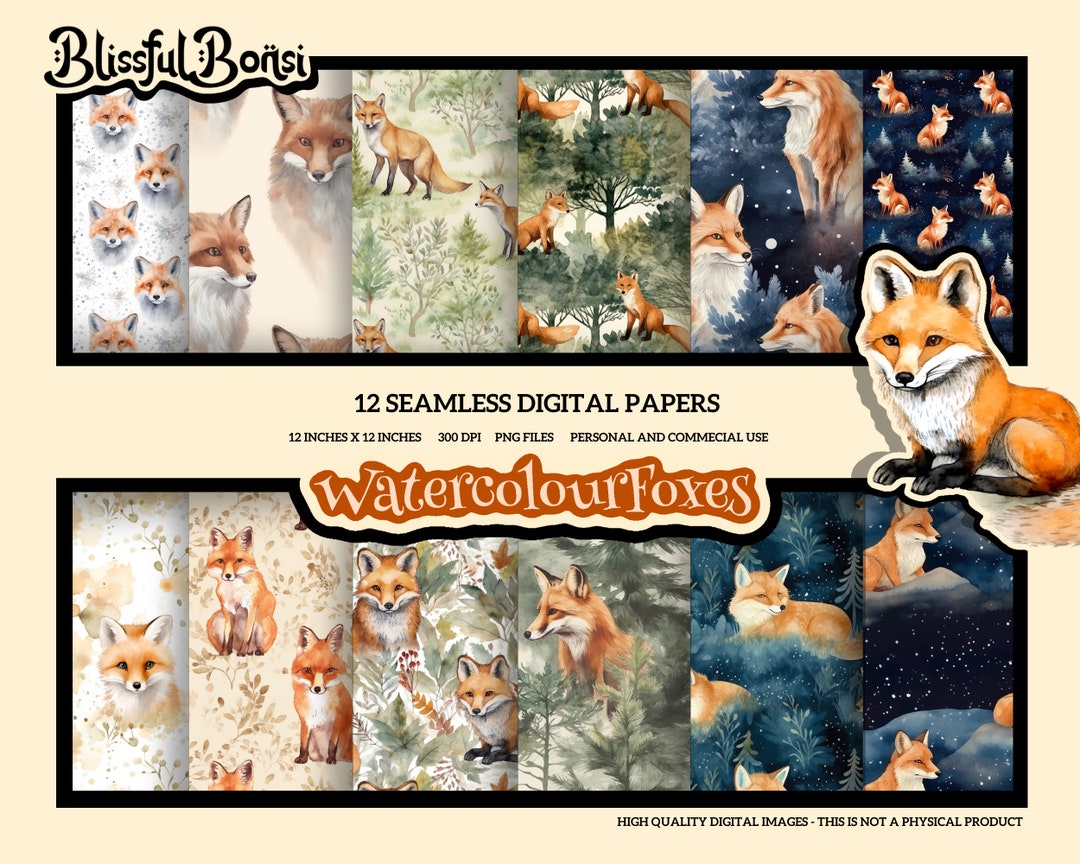 Watercolor Foxes Digital Paper Fox Digital Paper Fox Scrapbooking Paper ...