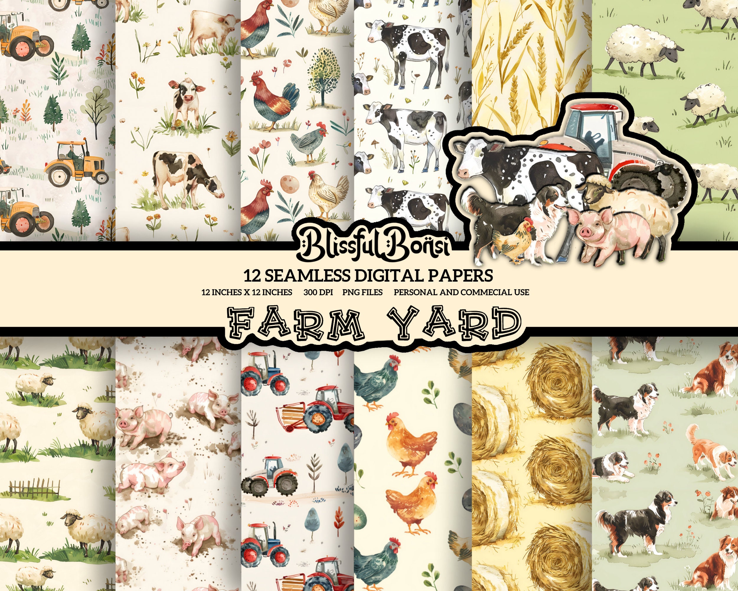 Farm Digital Paper, Farm Yard Digital Paper, Farm Repeating Pattern ...