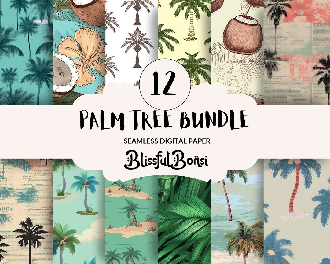 Palm Tree Digital Paper Bundle for Palm Tree Theamed Pattern of Palm ...