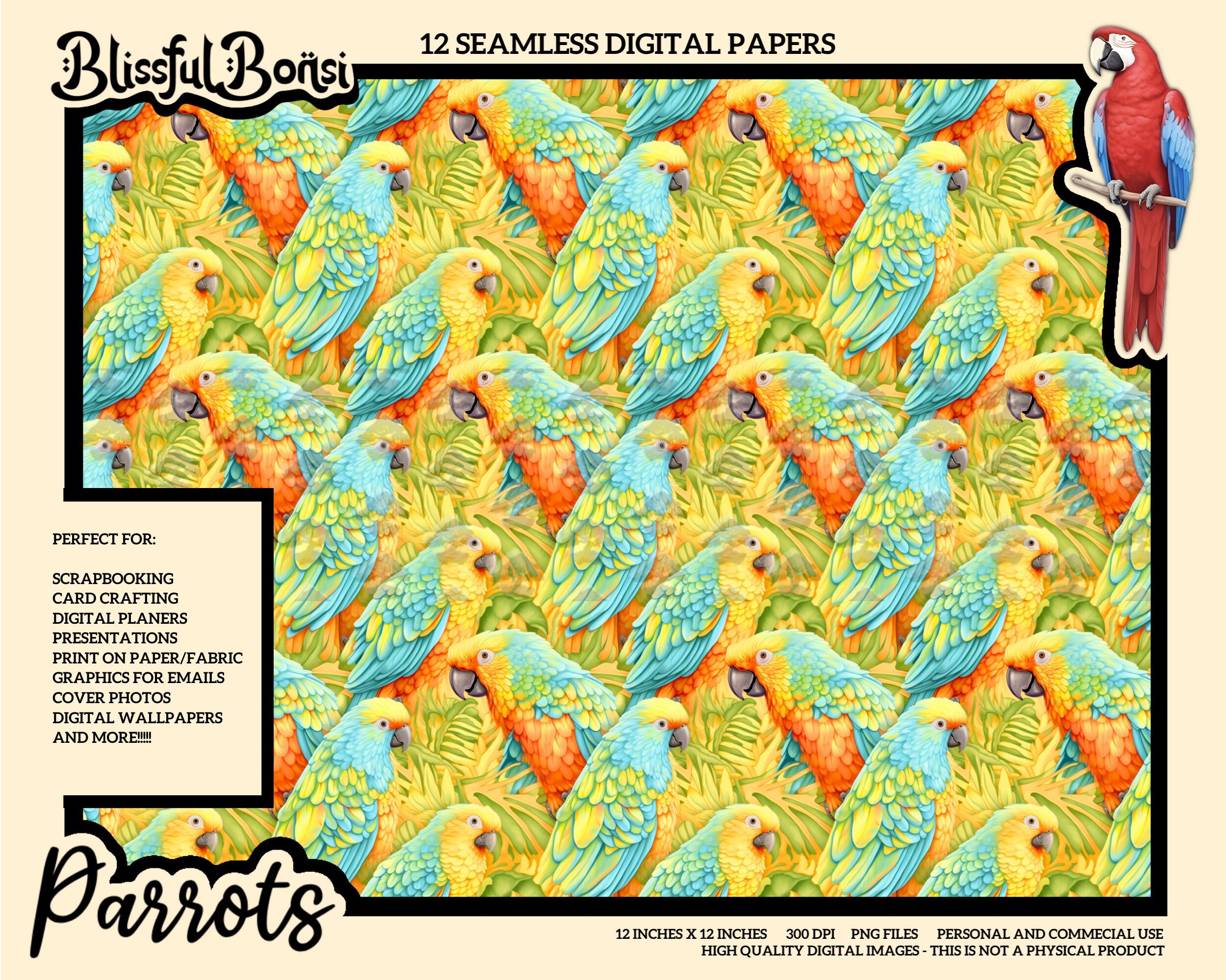 Parrot Digital Paper Parrots Digital Paper Parrot Repeating - Etsy