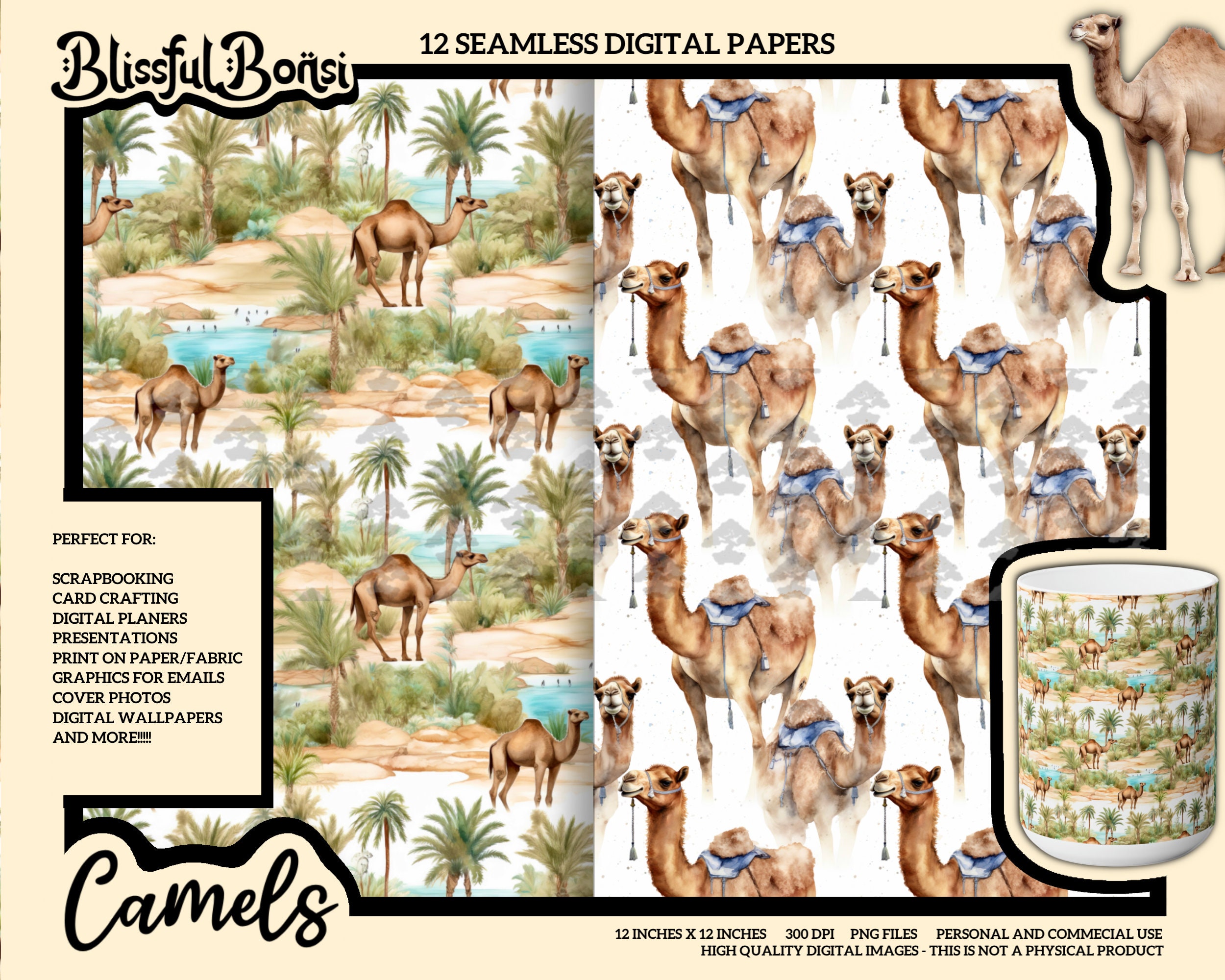 Camel Digital Paper, Camels Digital Paper, Camels Repeating Pattern ...