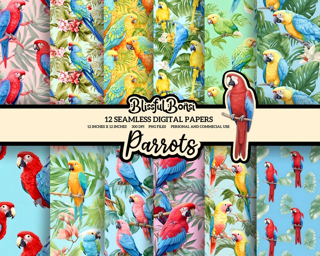 Parrot Digital Paper, Parrots Digital Paper, Parrot Repeating Pattern ...