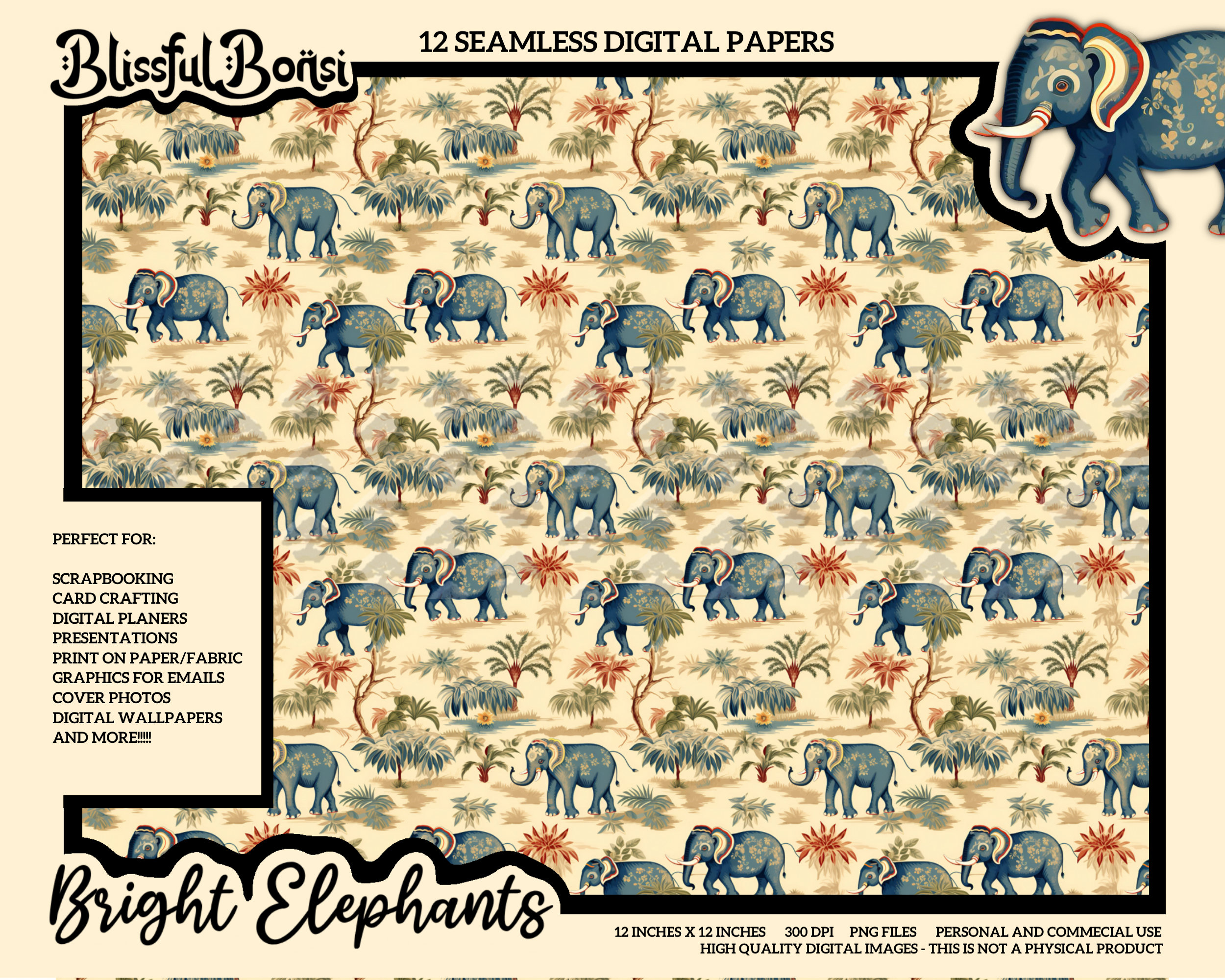 Elephant Digital Paper, Elephants Digital Paper, Elephant Repeating ...