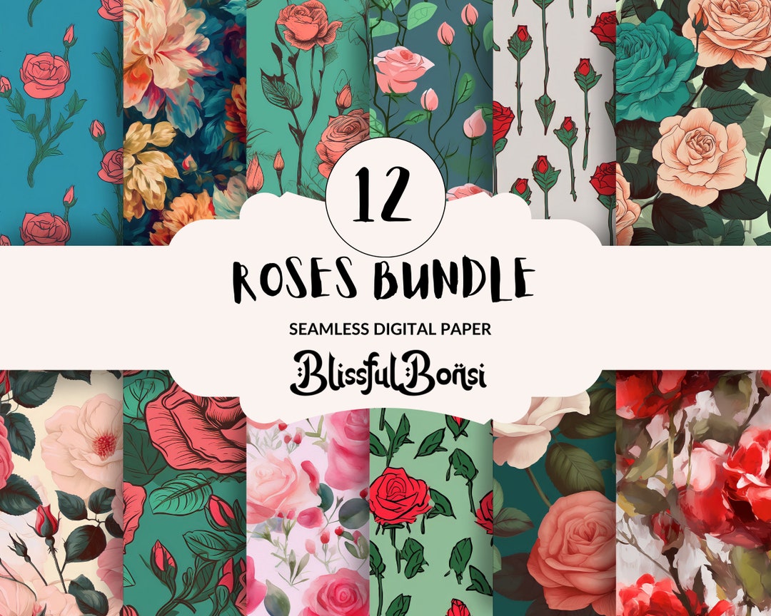 Roses Digital Paper Bundle for Rose Pattern of Roses Printable Paper ...