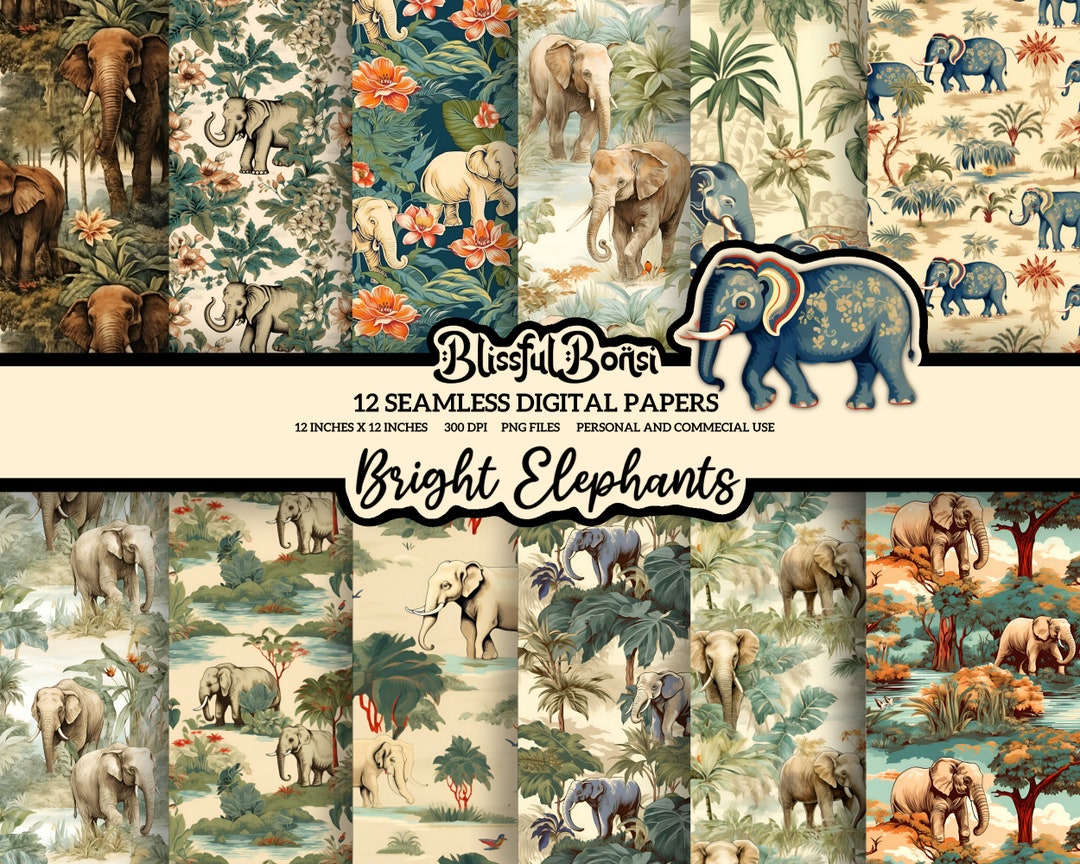 Elephant Digital Paper, Elephants Digital Paper, Elephant Repeating ...