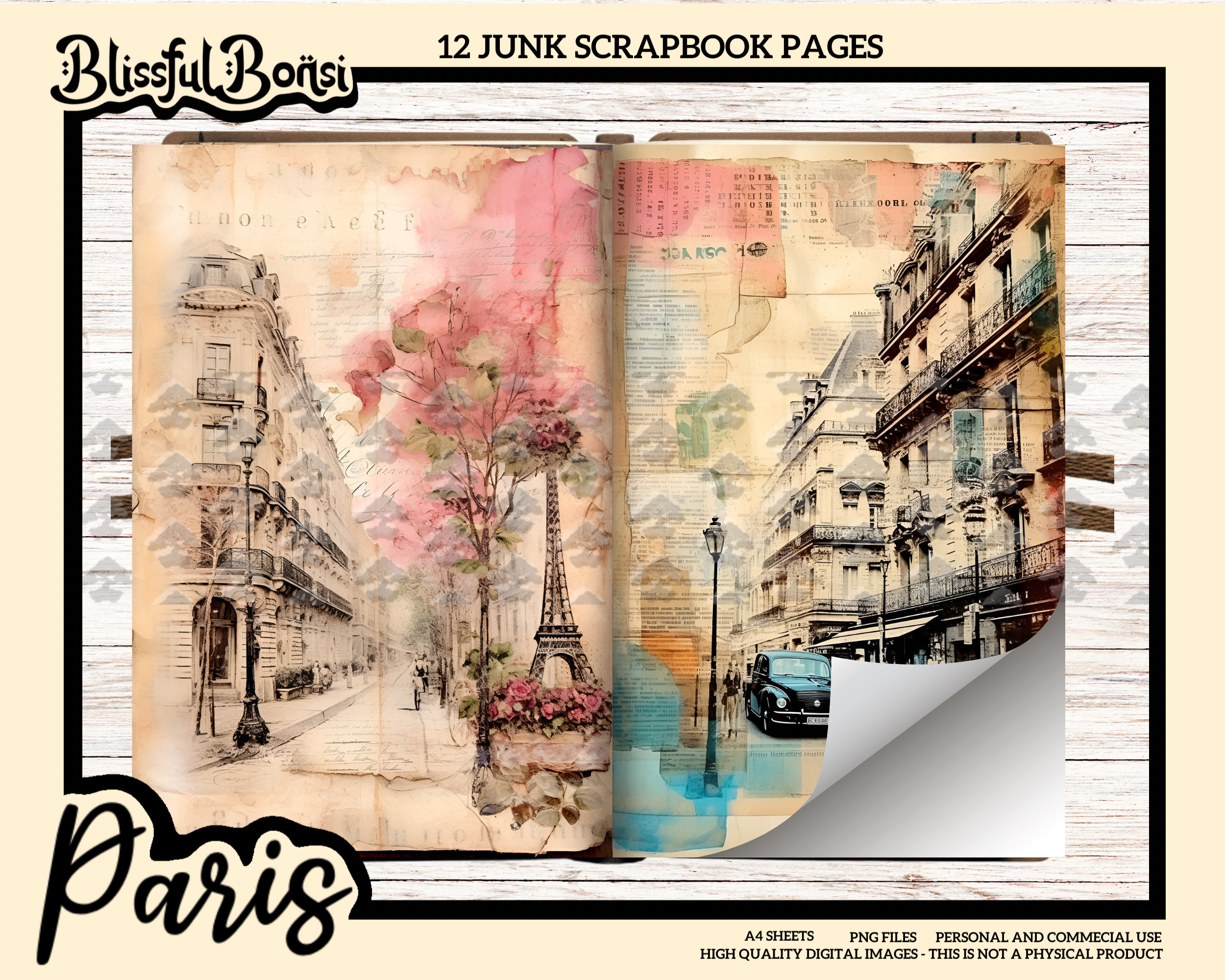 Paris Junk Journal Pages, Neutral Tones, Paris Decorative Paper, Paris ...