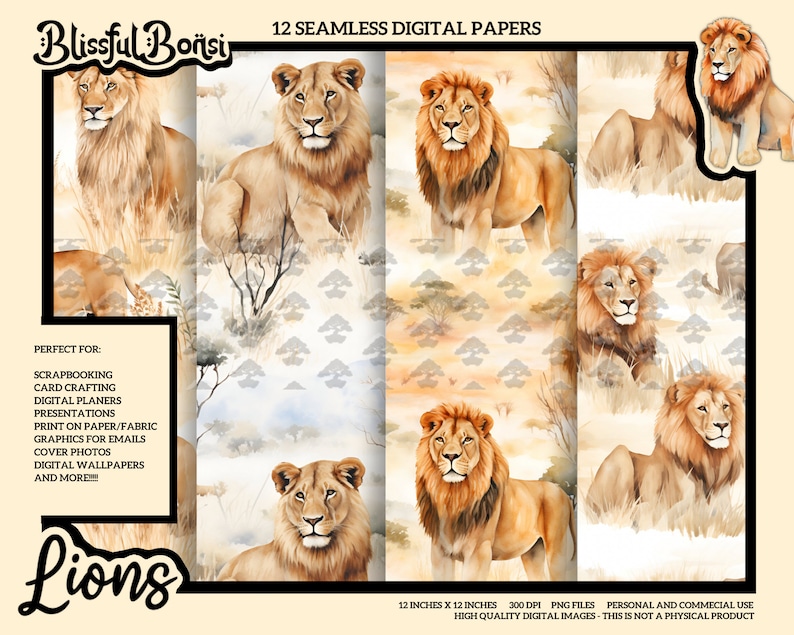 Lion Digital Paper, Lions Digital Paper, Lion Repeating Pattern, Lion ...