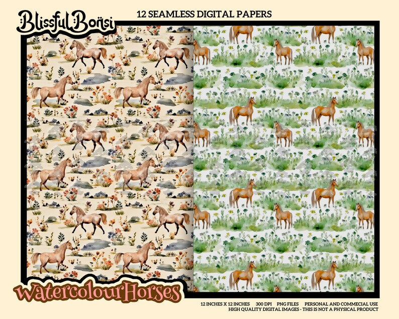 Watercolor Horse Digital Paper Horses Digital Paper Horse - Etsy